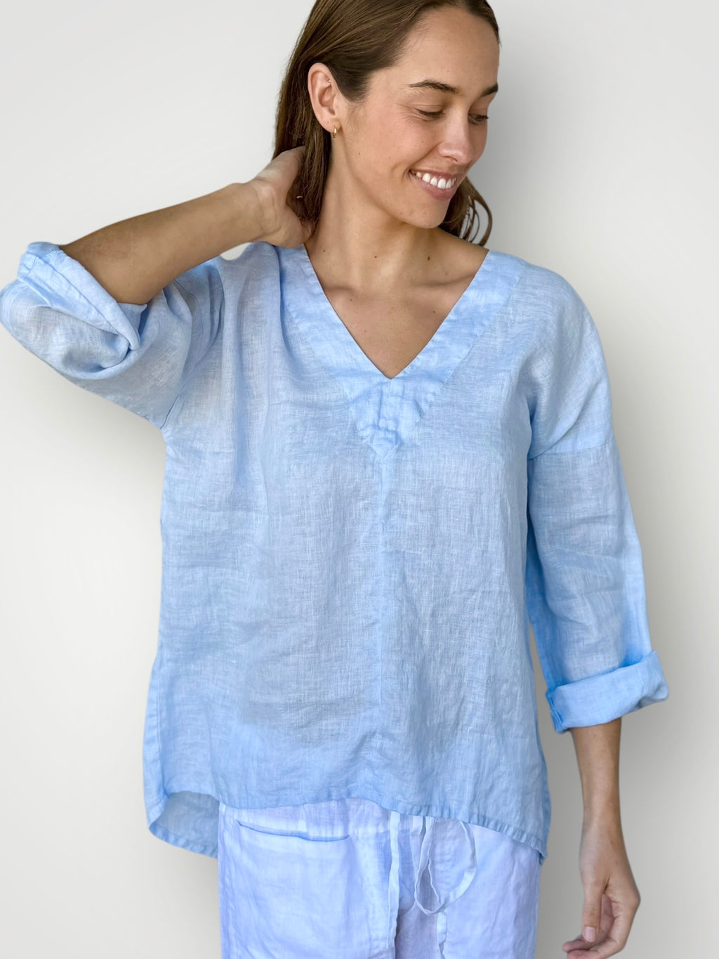 paige top - soft blue linen – frockk