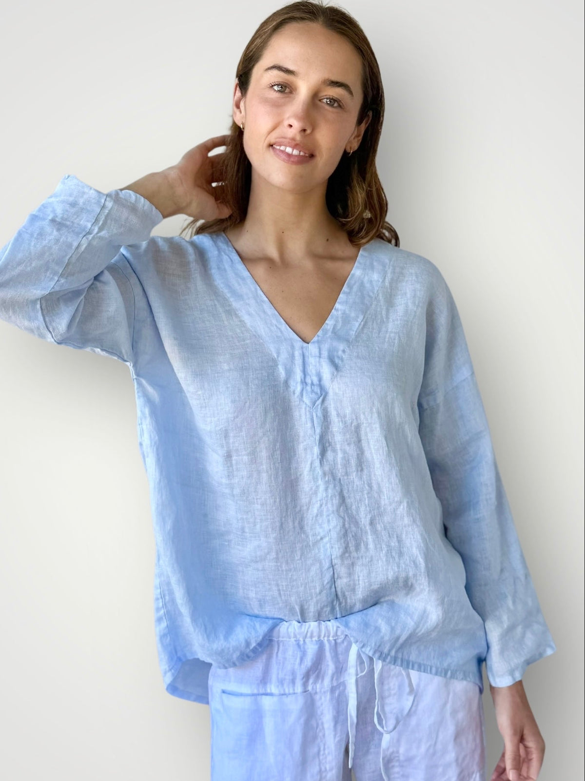 paige top - soft blue linen – frockk